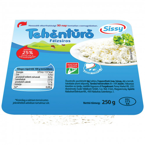 Sissy félzsíros tehéntúró, vákuum csomagolt, 25 %, 250 g 0.25 kilogramm ...