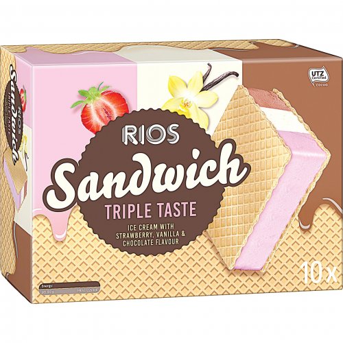 Rios sandwich jégkrém multipack eper-vanilia-csokoládé íz, 10 x 100 ml ...