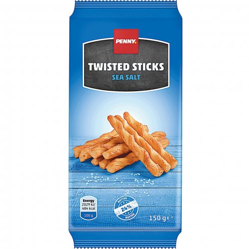 PENNY Twisted sticks, sea salt, vajas, sós rúd, 150 g 0.15 kilogramm ...