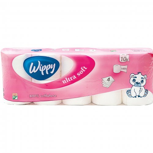 Wippy Ultra soft toalettpapír 4 rétegű, 160 lap/tekercs, 10 db 10 darab ...