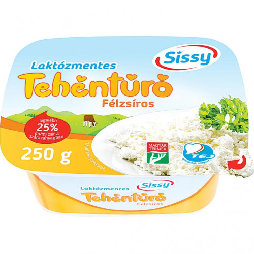 Sissy laktózmentes tehéntúró, félzsíros, tégelyes, 25 % 250 g 0.25 ...