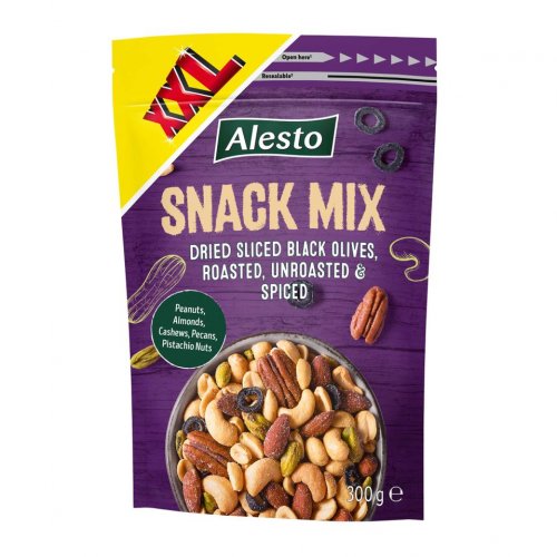 Alesto Snack Mix Pörkölt magkeverék fekete olívabogyóval, pisztáciával, makadámdióval, 300 g 0.3 ...