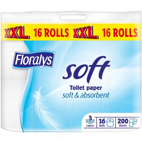 Floralys XXL soft & absorbent Toalettpapír 3 réteg 200 lap 16 tekercs ...