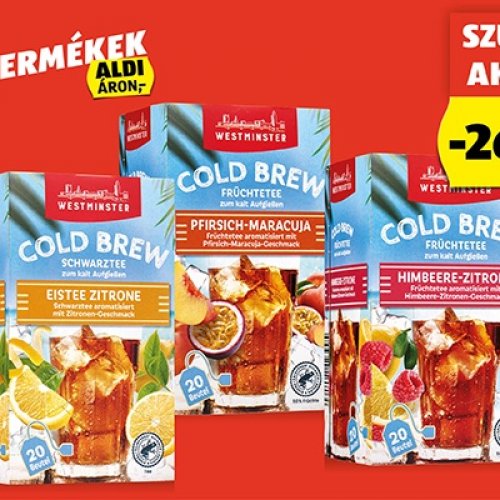 WESTMINSTER Cold Brew filteres gyümölcstea, málna és citrom ízű fekete tea, 20 x 2,5 g, 50 g 0. ...