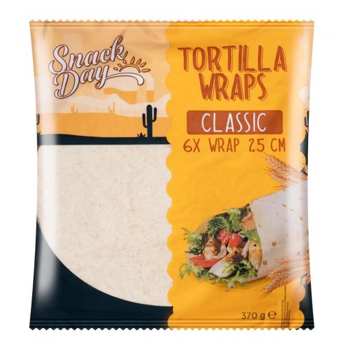 Snack Day Tortilla Wraps Classic, tortilla lapok búzalisztből készre sütött, 6 db, 370 g 0.37 ...