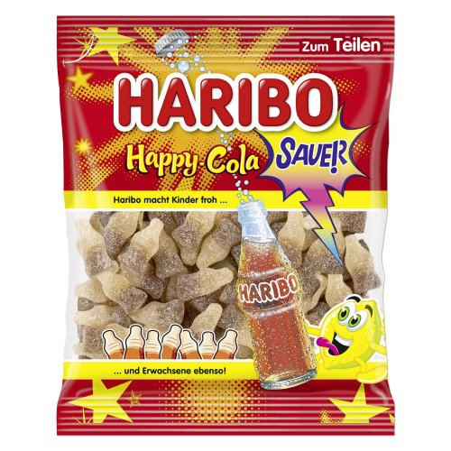 Haribo Happy Cola Sauer, savanyú, kóla ízű kandírozott gumicukorka, 175 ...
